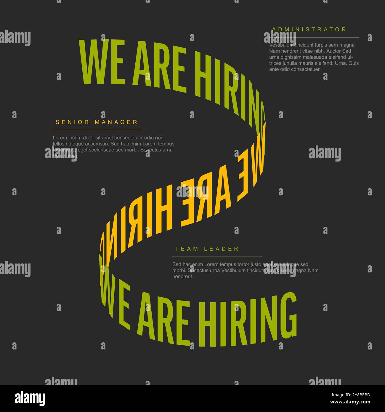 Modern we are hiring poster with green yellow letters on dark ...