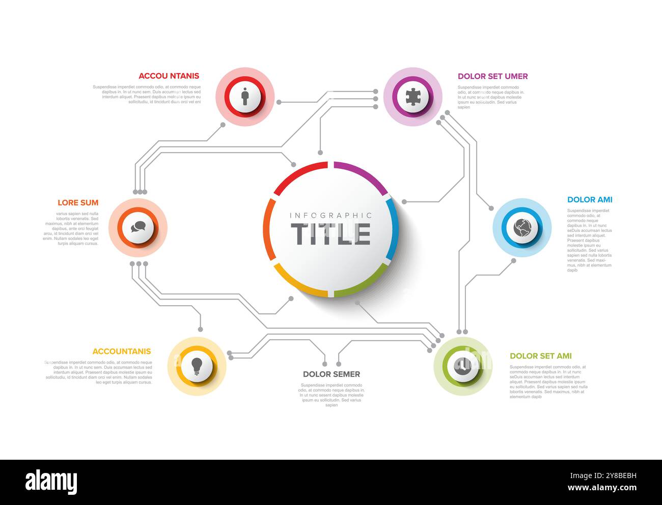 Simple Colorful Circular Infographic circuit Design Template with six ...