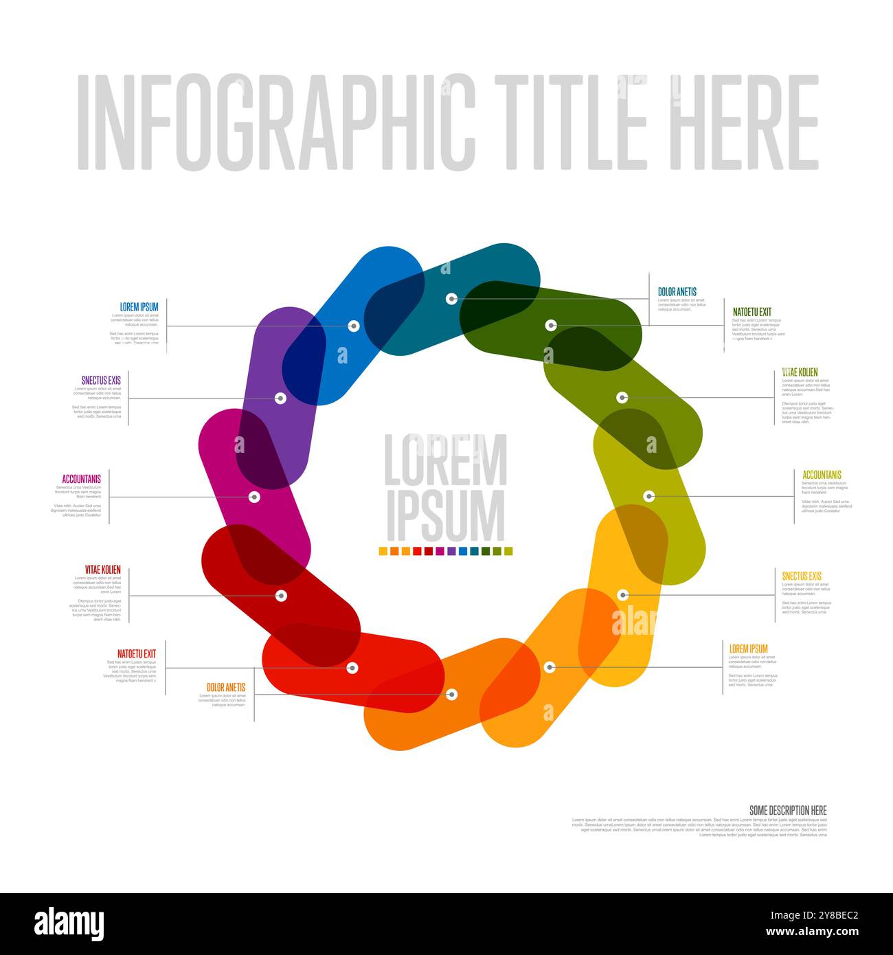 Full year circular timeline template with all months as rainbow color ...