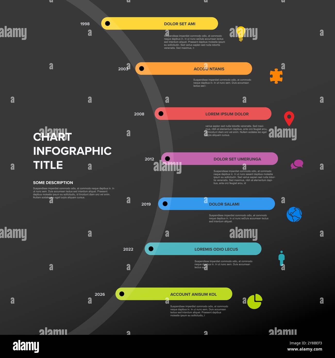 Simple timeline template made of rainbow color thick line segments on ...