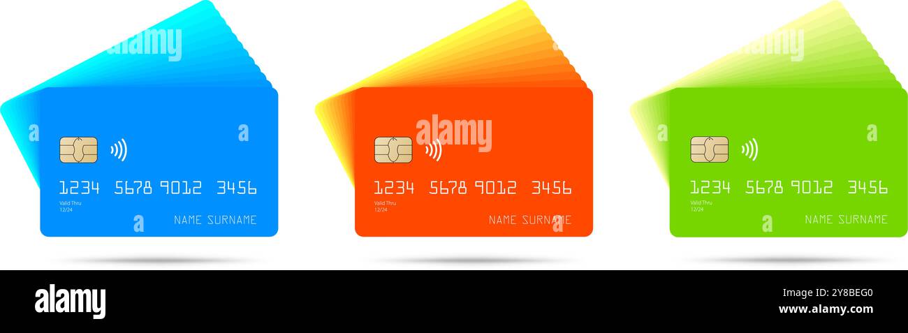 Three credit cards with different colors isolated. Vector illustration ...