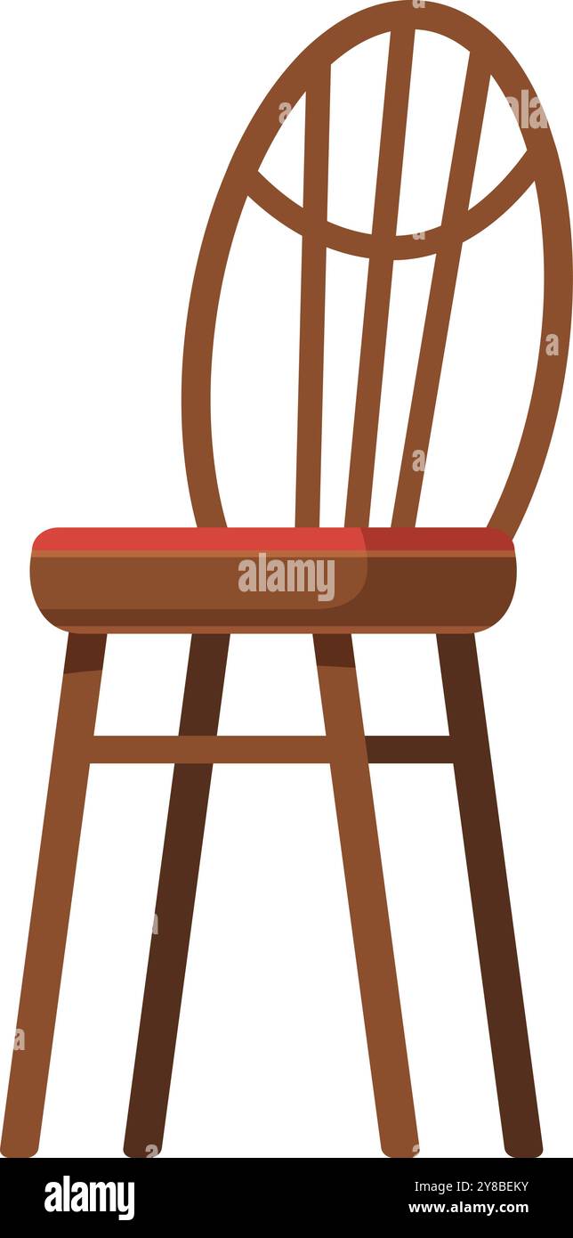 Simple wooden chair with oval back and red upholstery standing on white ...