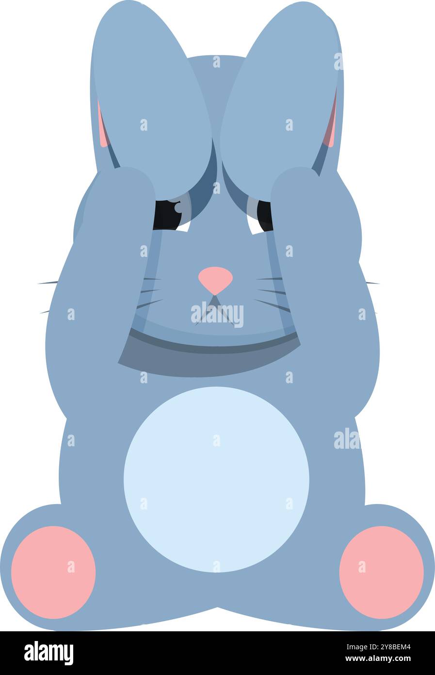Cartoon blue bunny rabbit covering its eyes with its paws, looking sad ...