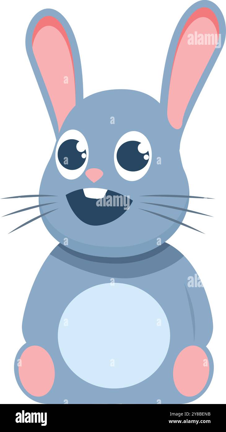 Friendly looking blue cartoon bunny rabbit sitting and smiling Stock ...
