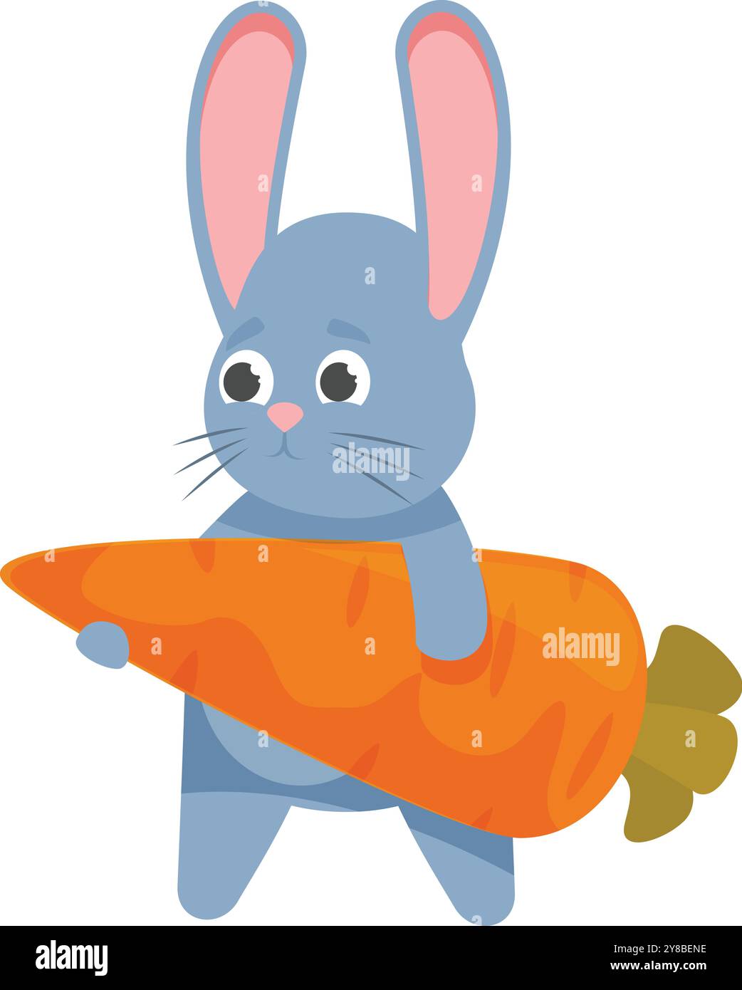 Cute blue bunny rabbit cartoon character carrying a big orange carrot ...