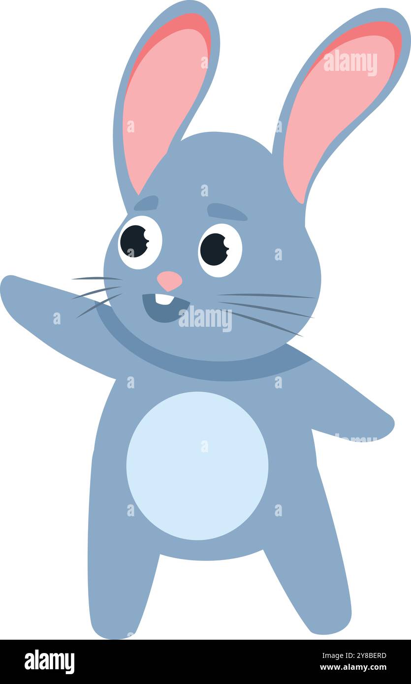 Adorable blue bunny character with big eyes pointing with his hand ...