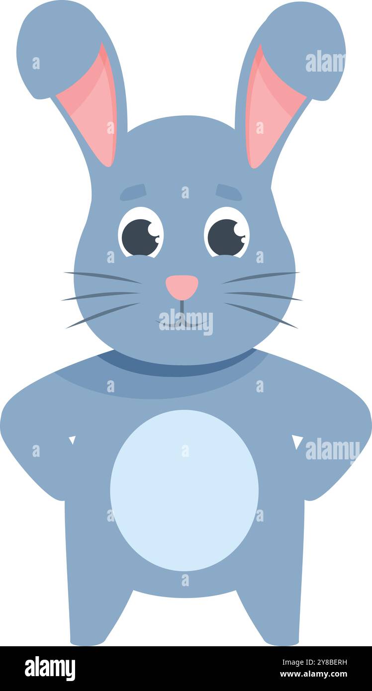 Cartoon illustration of a cute blue easter bunny rabbit standing with ...
