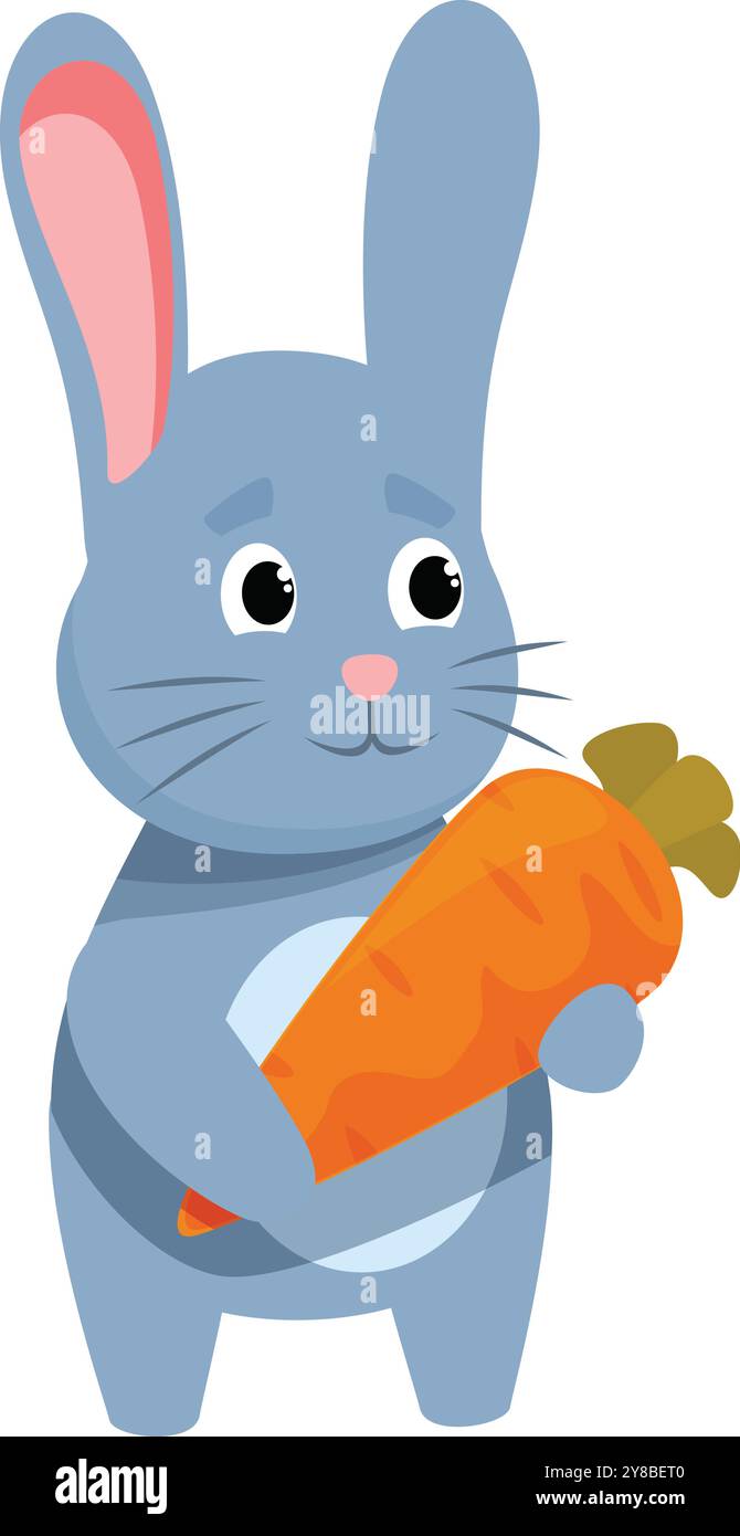 Cute cartoon bunny rabbit holding a large carrot with a happy ...