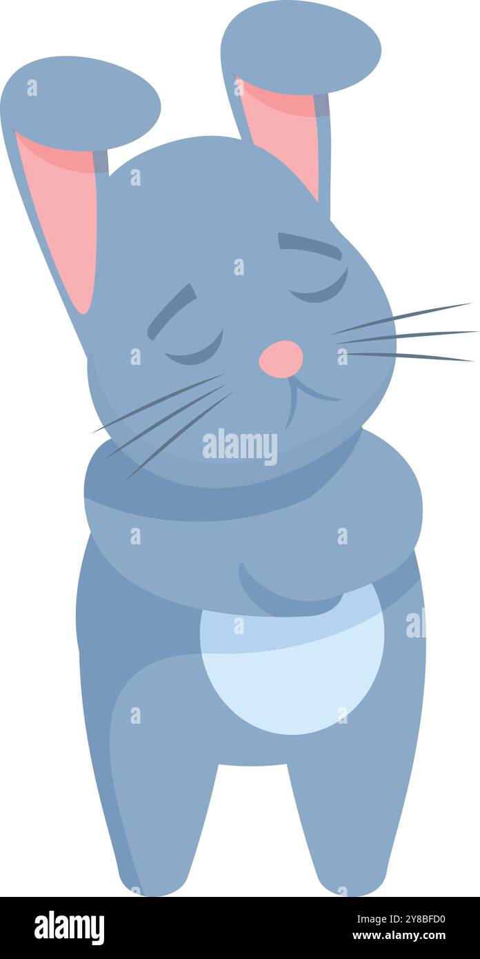 Cartoon blue bunny character with closed eyes, looking down and feeling ...