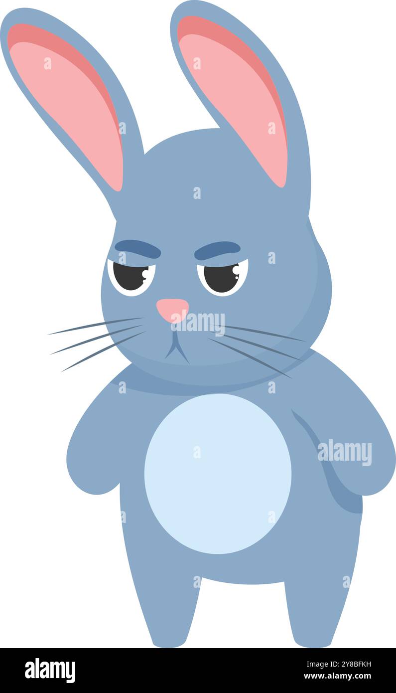 Cartoon grumpy blue rabbit frowning with arms crossed, a cute ...