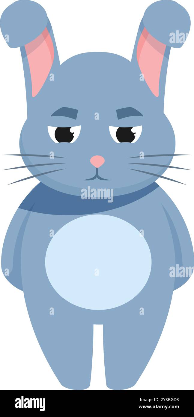 Blue cartoon rabbit looking sad with its ears drooping down and a ...