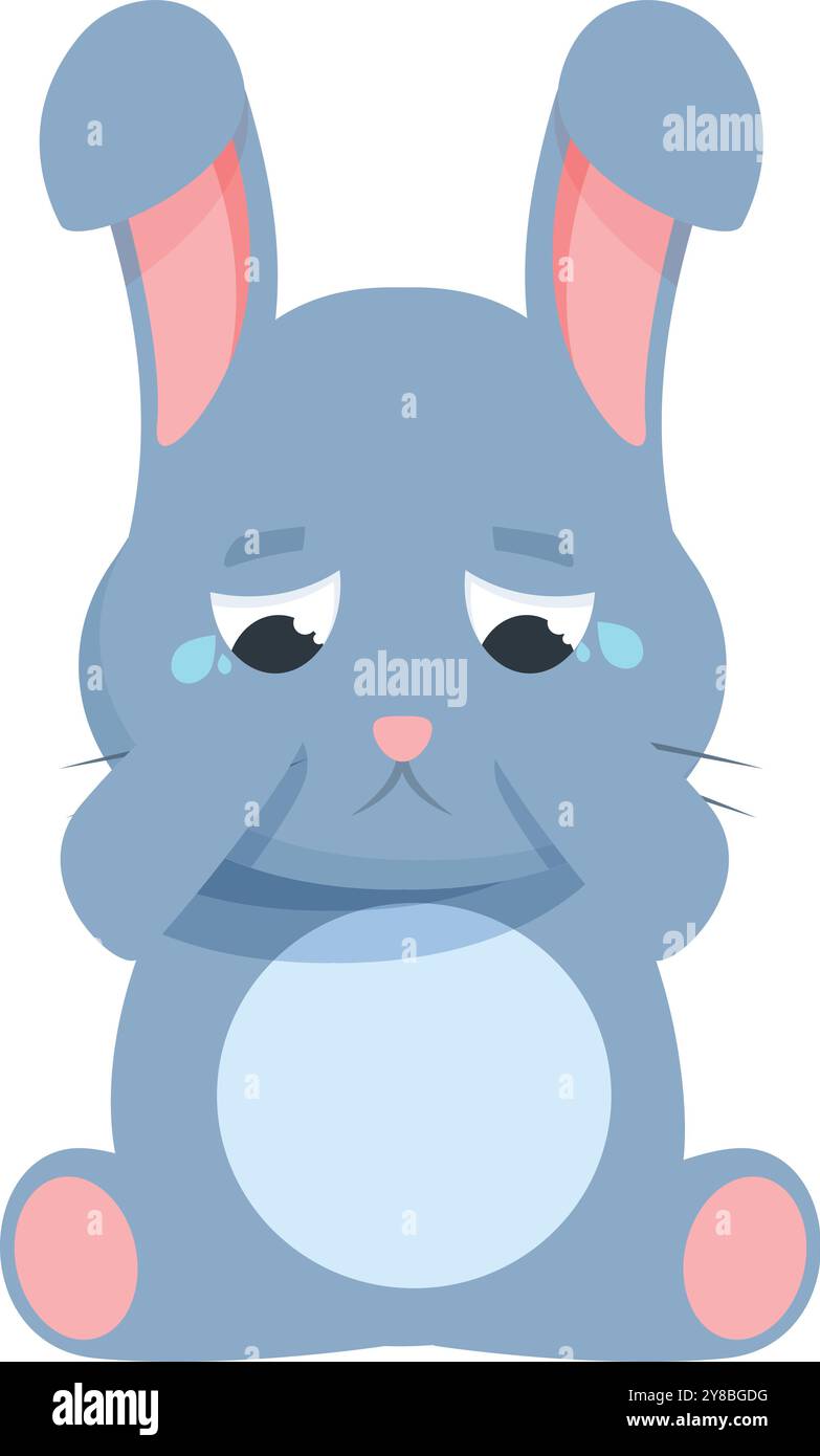 Sad cartoon bunny sitting alone and crying with big tears flowing down ...