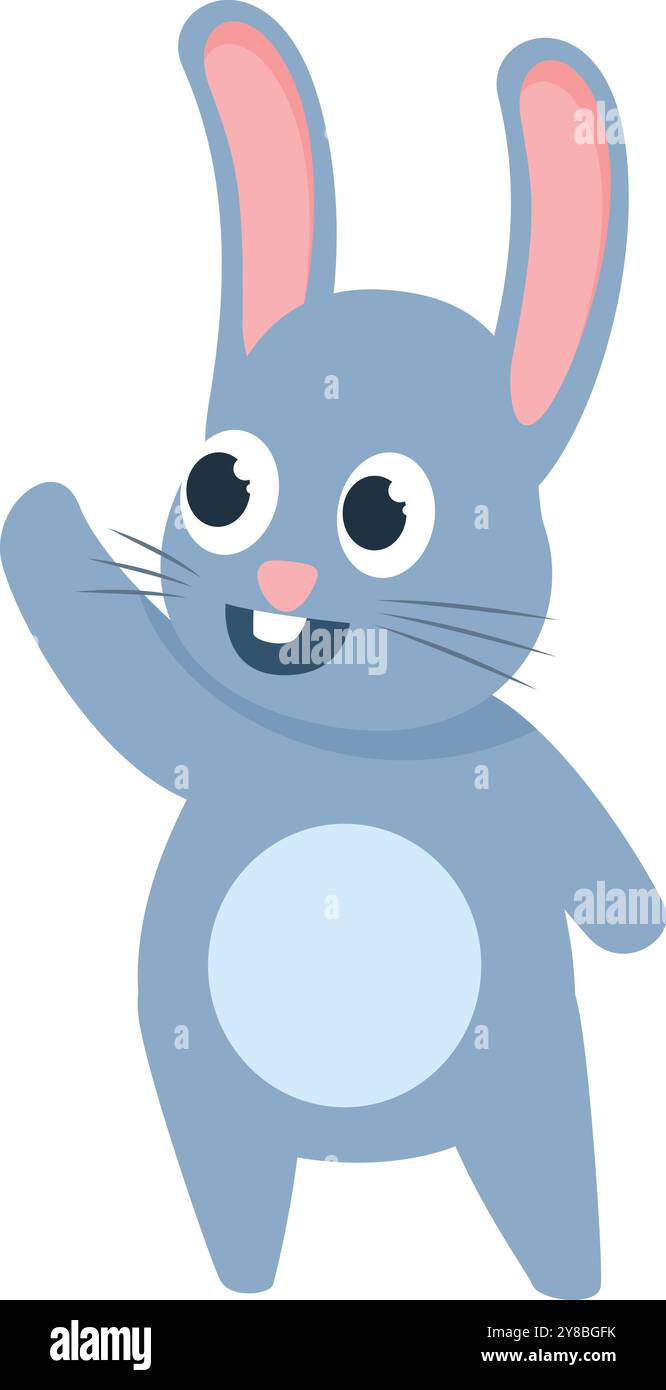 Happy cartoon bunny rabbit waving with paw and smiling Stock Vector ...