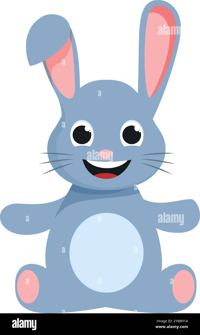 Cartoon illustration of a cute blue bunny rabbit smiling and sitting ...