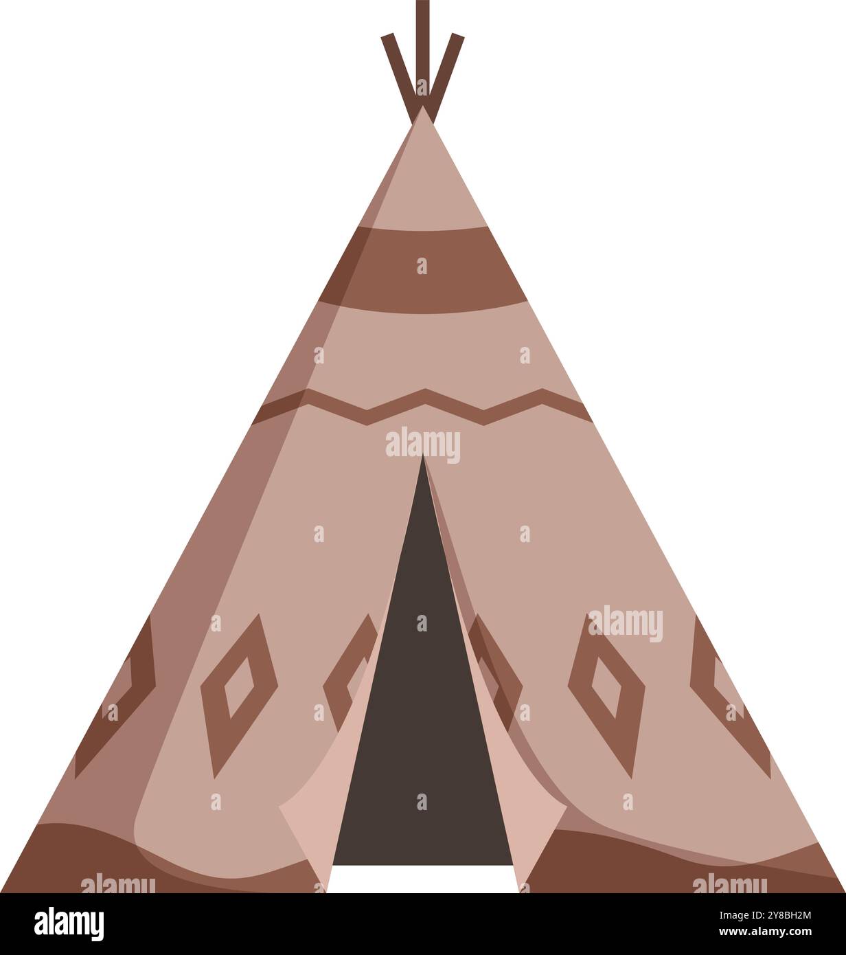 Brown teepee with traditional native american pattern standing isolated ...