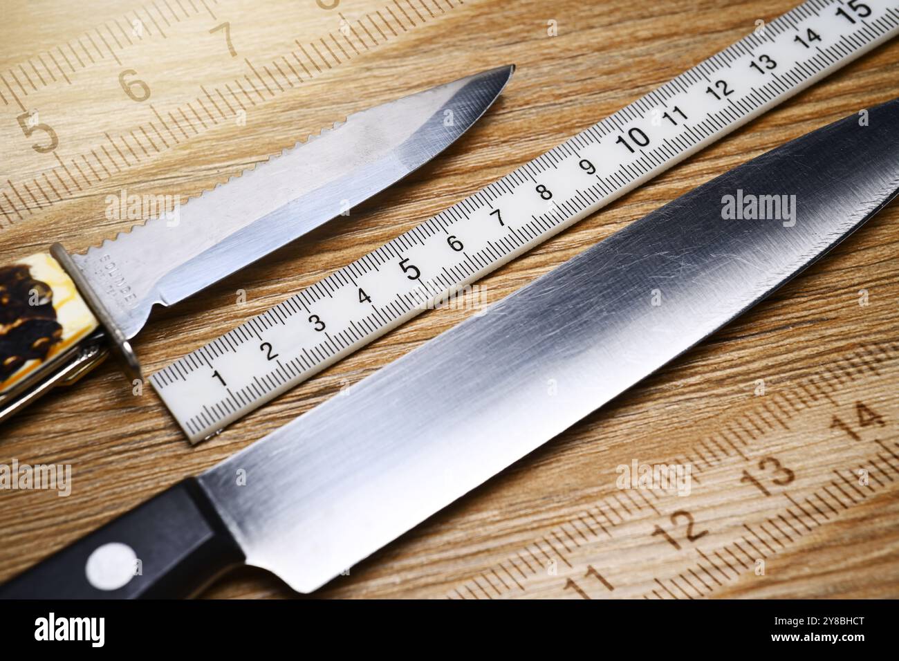 PHOTO MONTAGE, knife with centimeter measure, blade length of knives ...