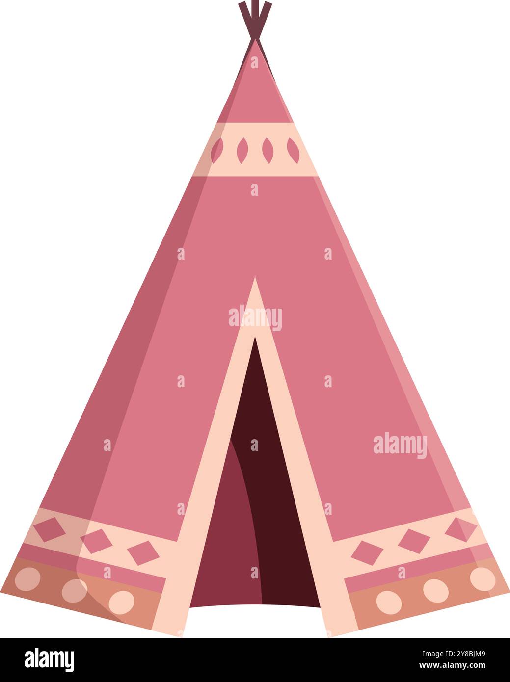 Cartoon teepee standing up, with an open entrance flap, decorated with ...