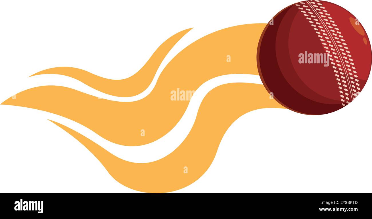 Red leather cricket ball moving fast leaving a fire trail, sport ...