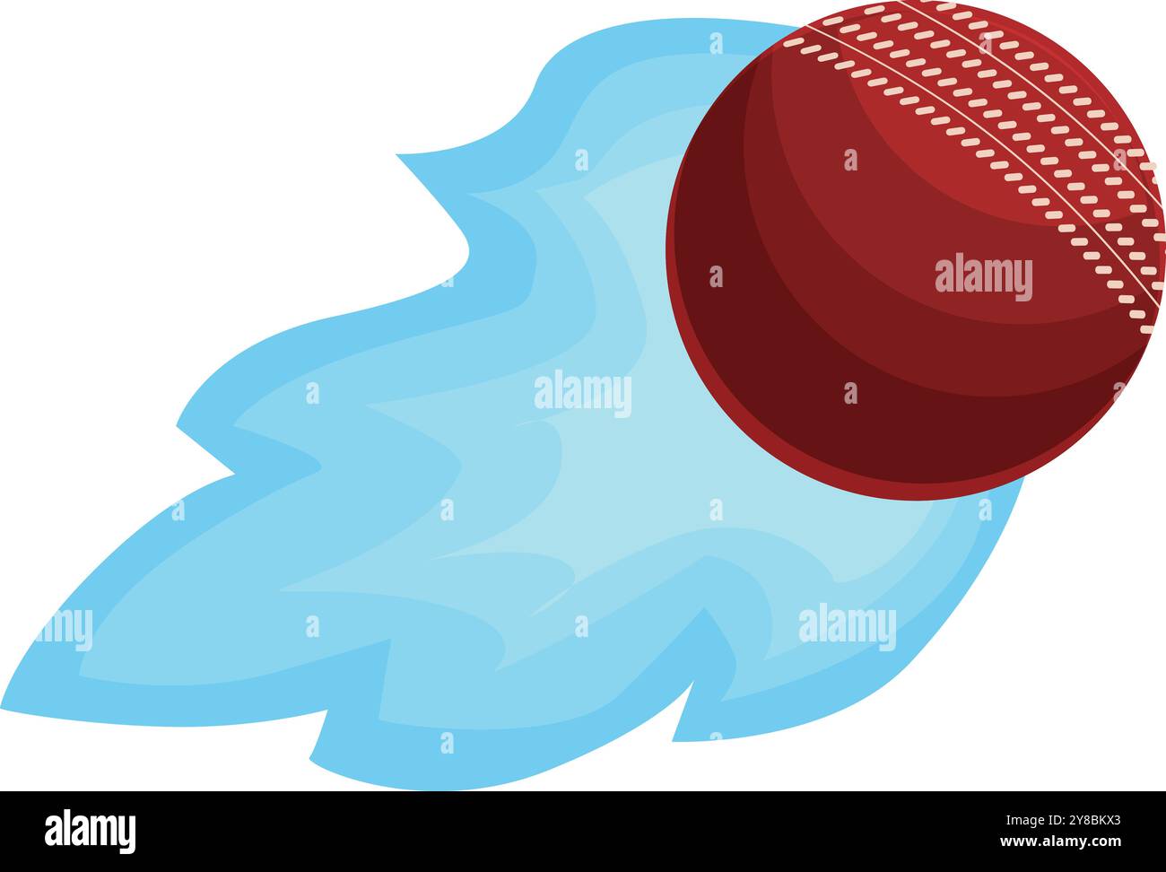 Cartoon illustration of a red cricket ball moving fast, leaving a blue ...