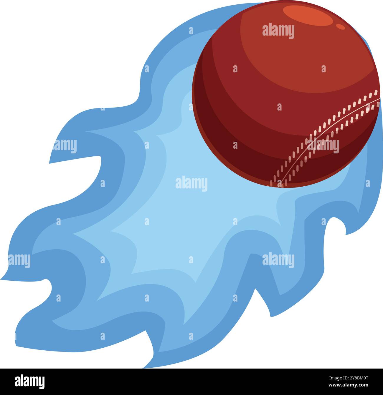 Red leather cricket ball flying through the air leaving a blue trail ...