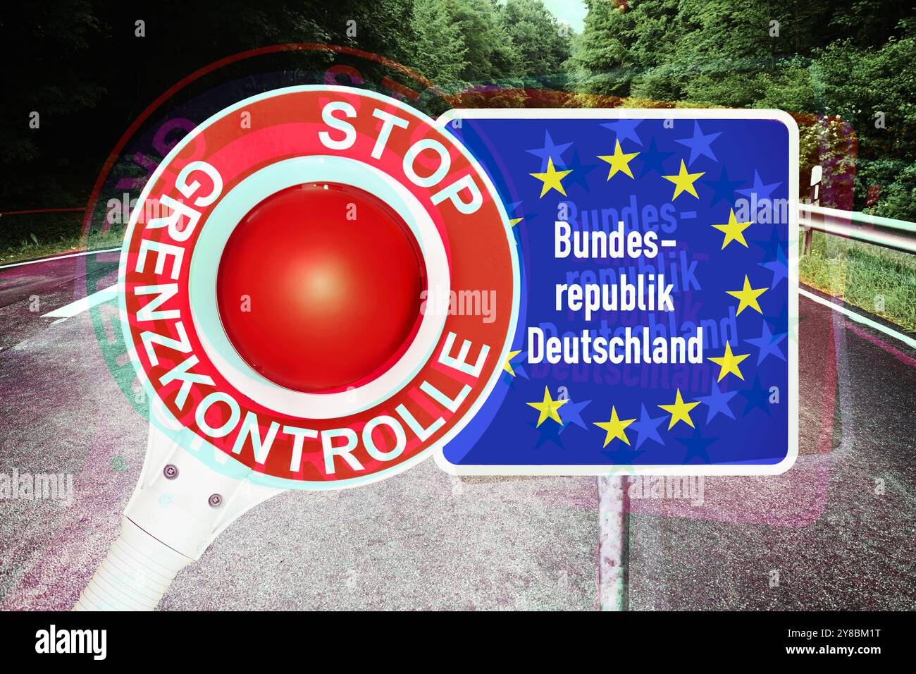 PHOTO MONTAGE, stop sign with the inscription Stop Border Control in ...