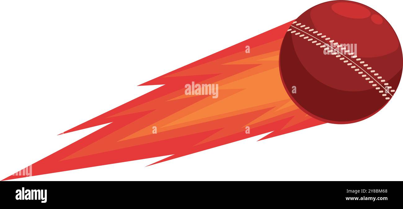 Red cricket ball with fire trail flying through the air, dynamic sports ...