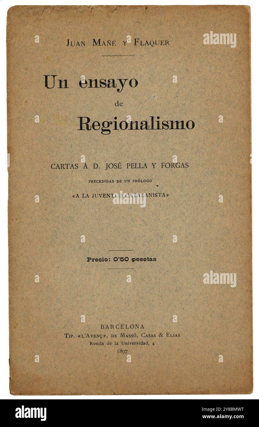 España. Catalunya. Portada de la obra Un ensayo de regionalismo, por ...