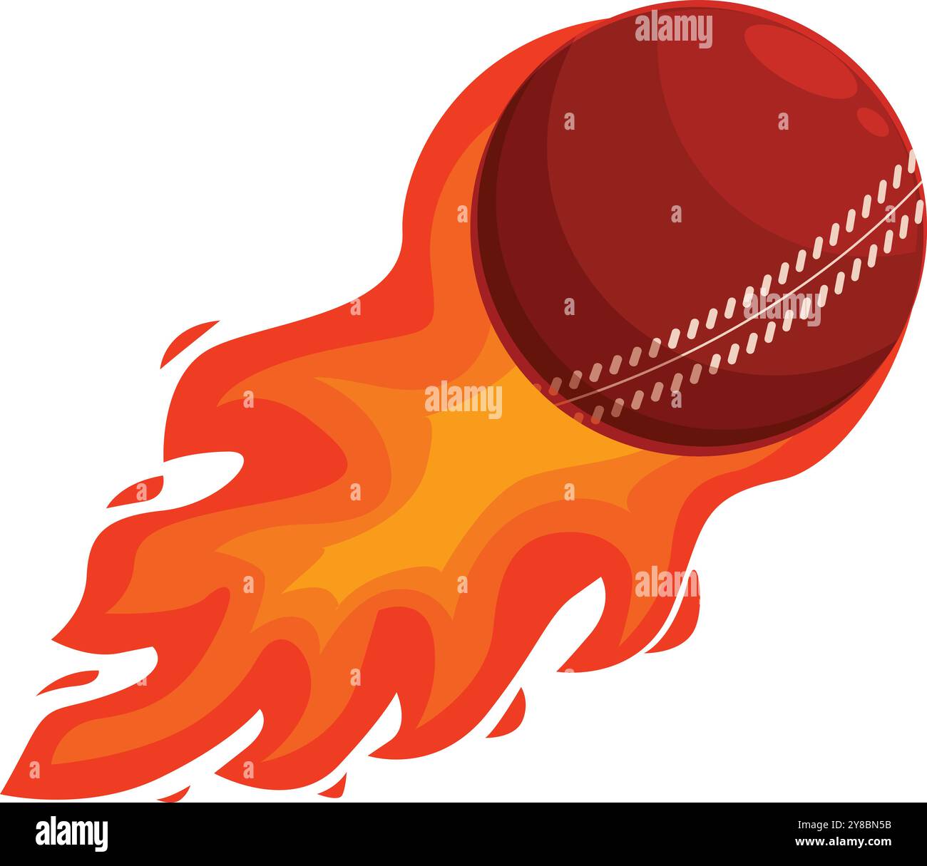 Cartoon cricket ball trailing flames, perfect for representing fast ...