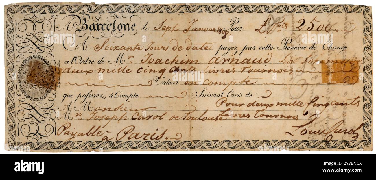 España. Catalunya. Letra de cambio expedida en Barcelona por valor de ...