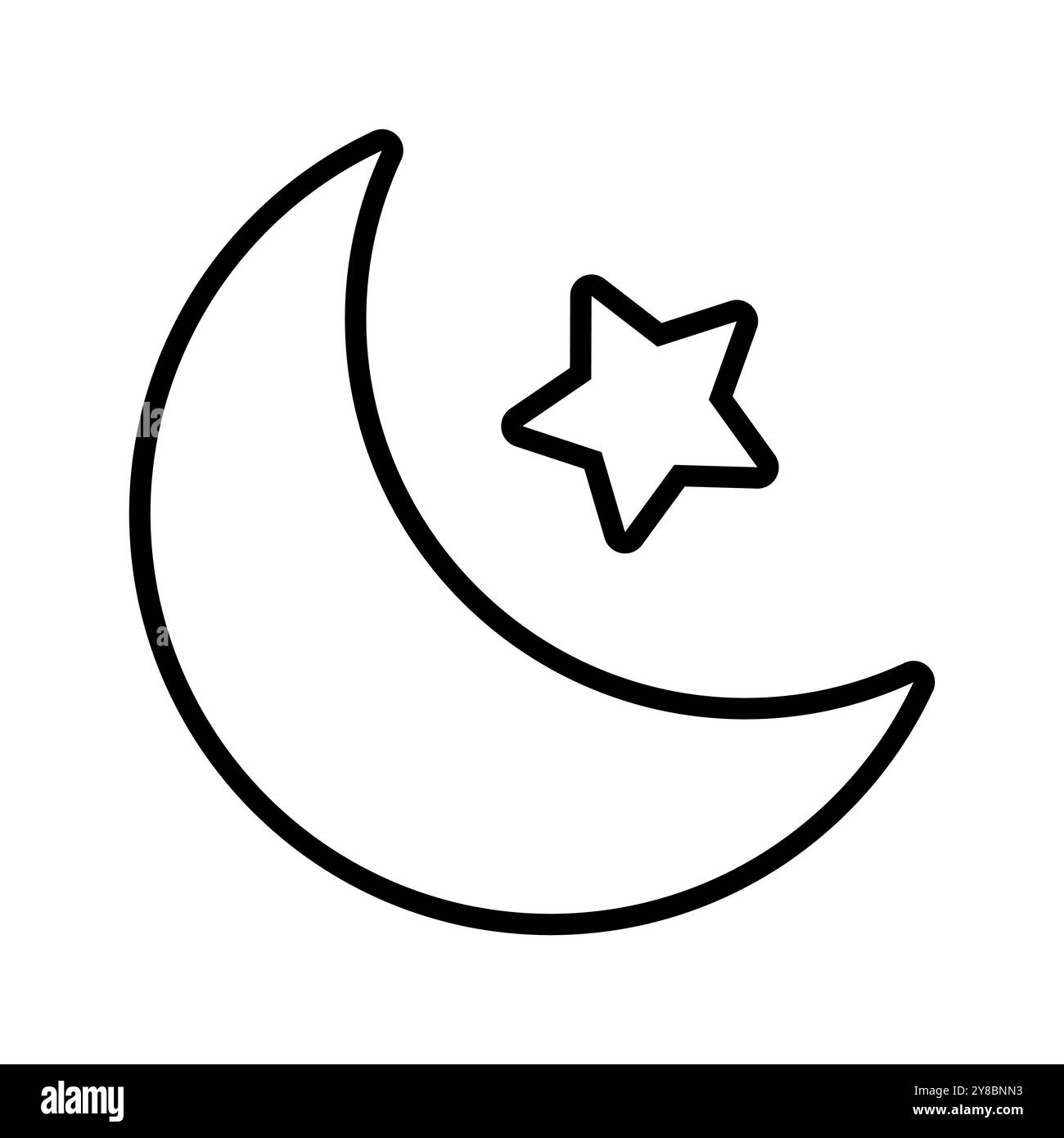 Crescent moon and star outline shape template isolated on white ...