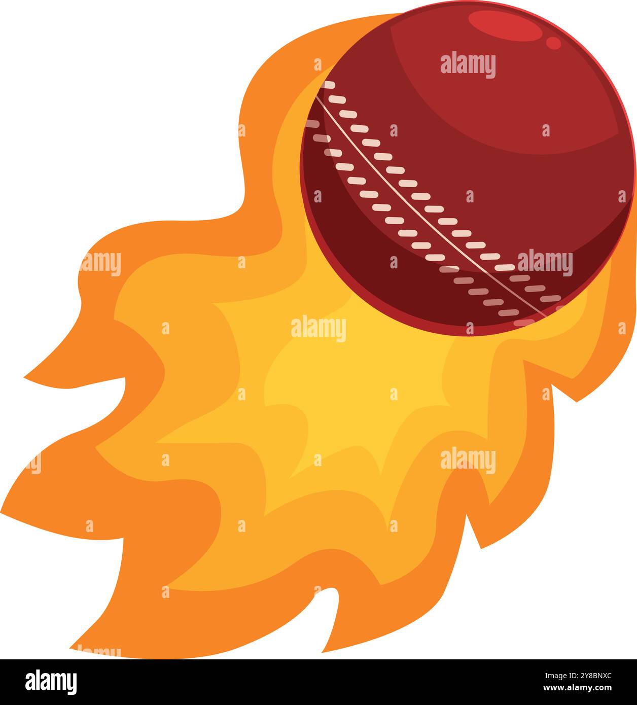 Red leather cricket ball is flying through the air leaving a trail of ...