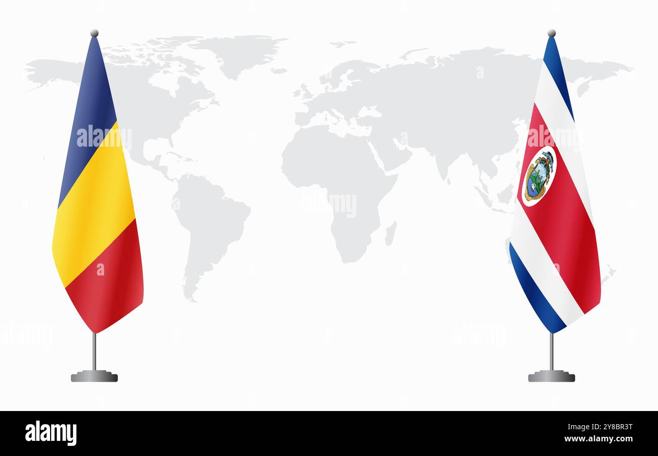 Romania and Costa Rica flags for official meeting against background of ...