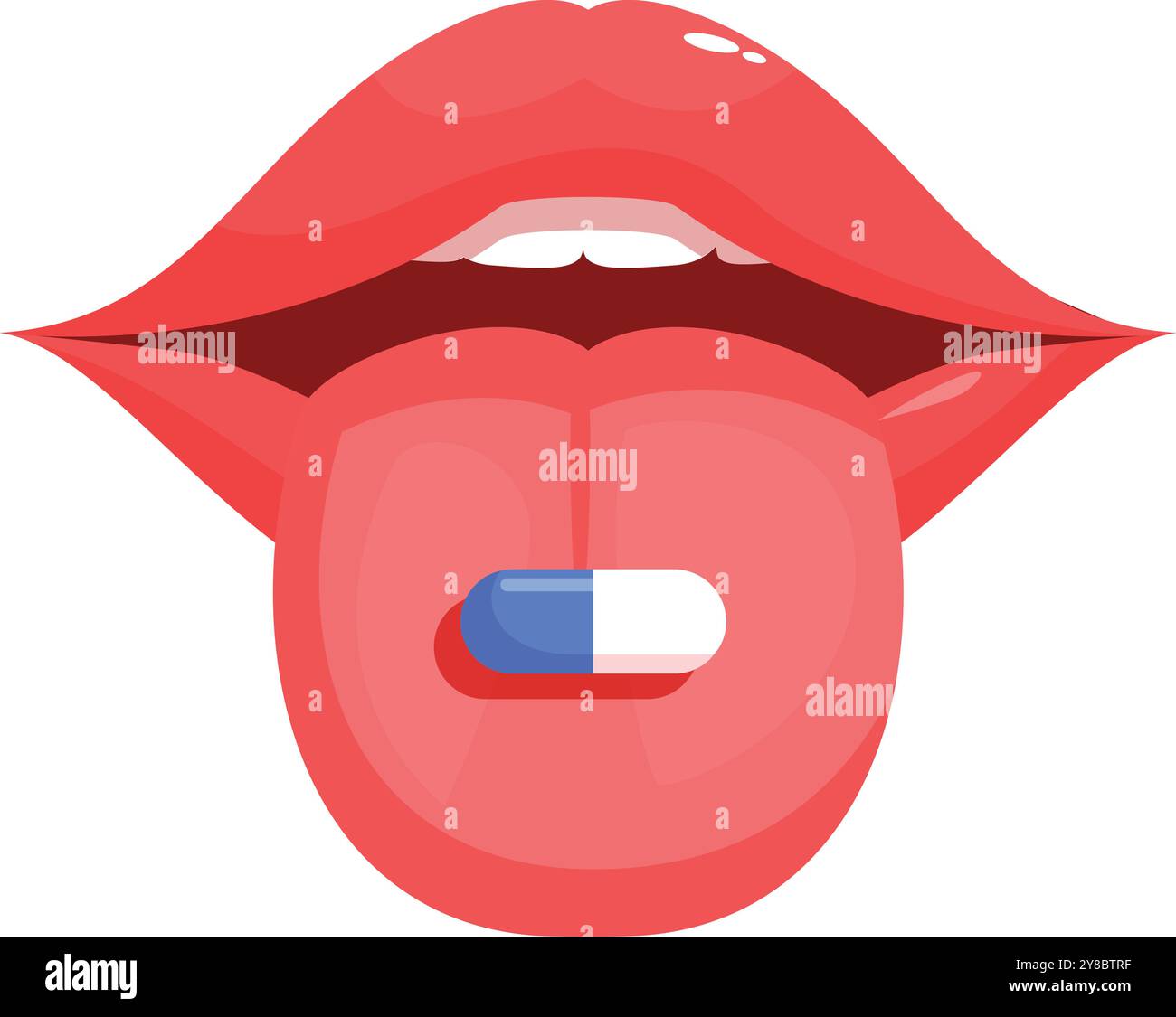 Cartoon illustration of a human mouth taking medicine, holding a pill ...