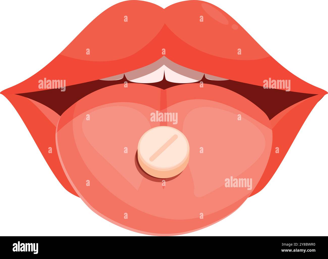 Cartoon illustration of an open mouth with pill on tongue Stock Vector ...