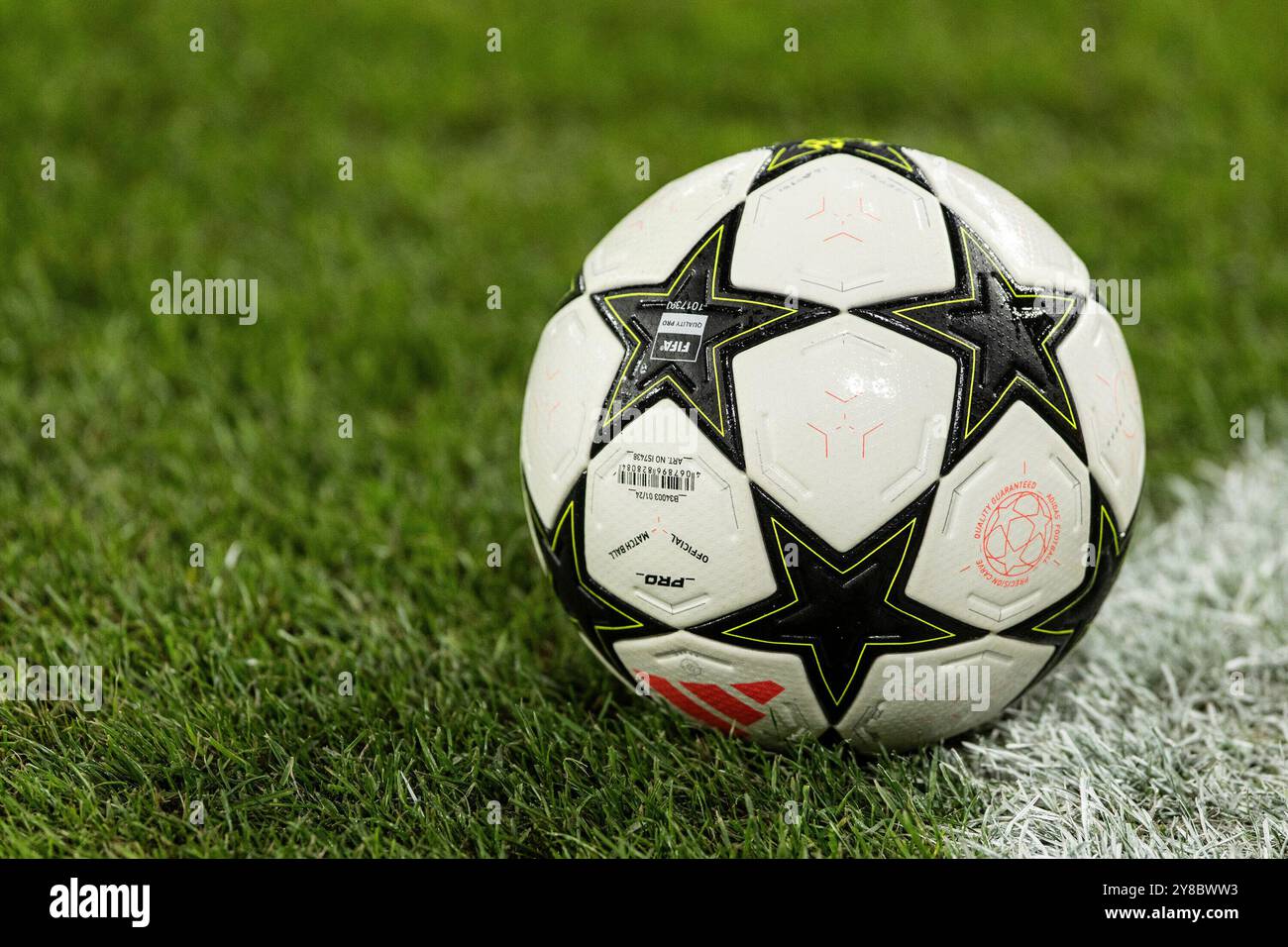 Symbolbild, Spielball der UEFA Champions League auf dem Rasen, Adidas ...