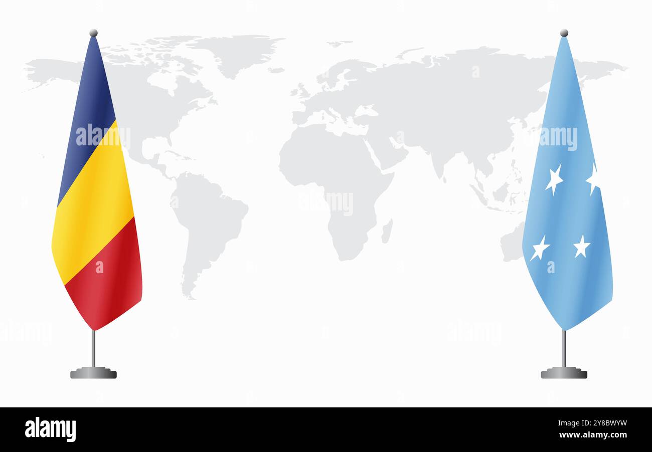 Romania and Micronesia flags for official meeting against background of ...