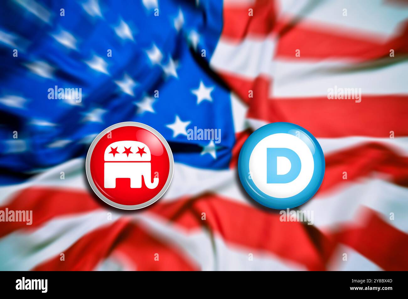 USA flag and symbols for Democrats and Republican,s presidential ...