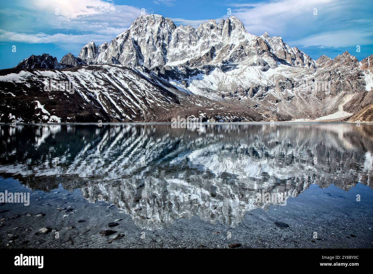 Phari Lapche (6,017 meters) casts a stunning reflection in the waters ...