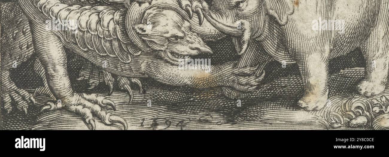 Elephant fighting with fantasy creatures, Animals from fables (series ...