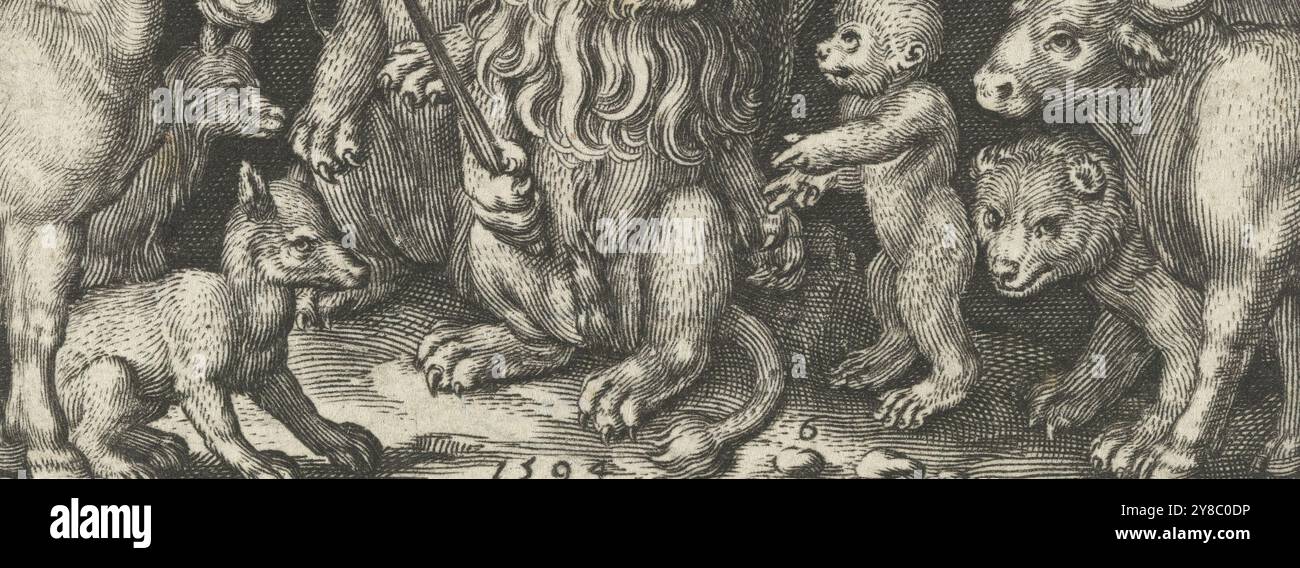 Lion as king among other animals, Animals from fables, Fighting ...