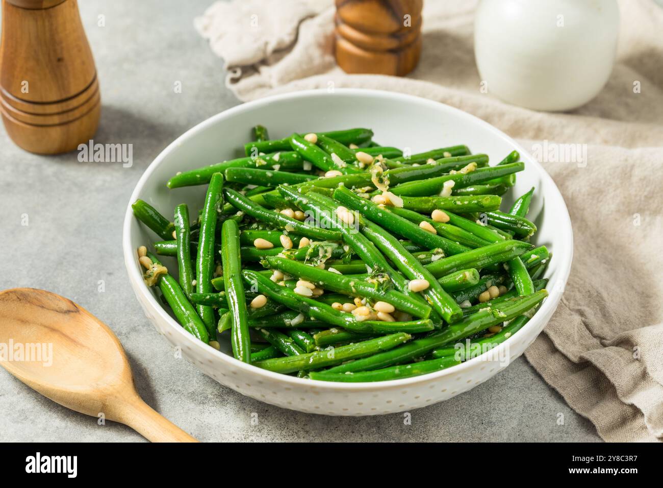 Garlicky Homemade Sauteed Green Beans with Salt and Pepper Stock Photo ...