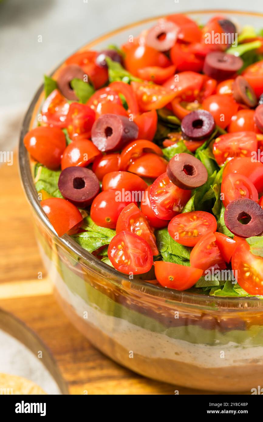 Homemade Mexican Seven Layer Dip with Tortilla Chips Stock Photo - Alamy