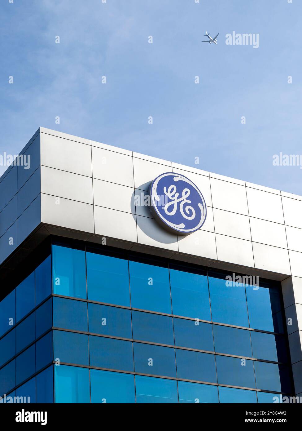 GE sign on the building of Grid IQ Global Innovation Centre in Markham ...