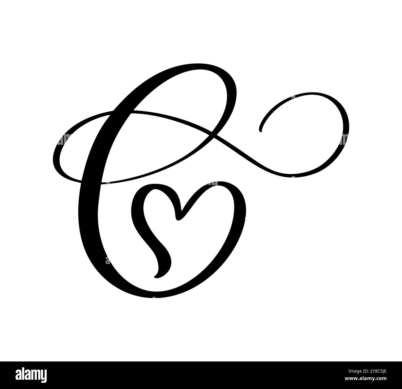 Hand drawn vector calligraphy love letter C. Vintage heart monogram ...