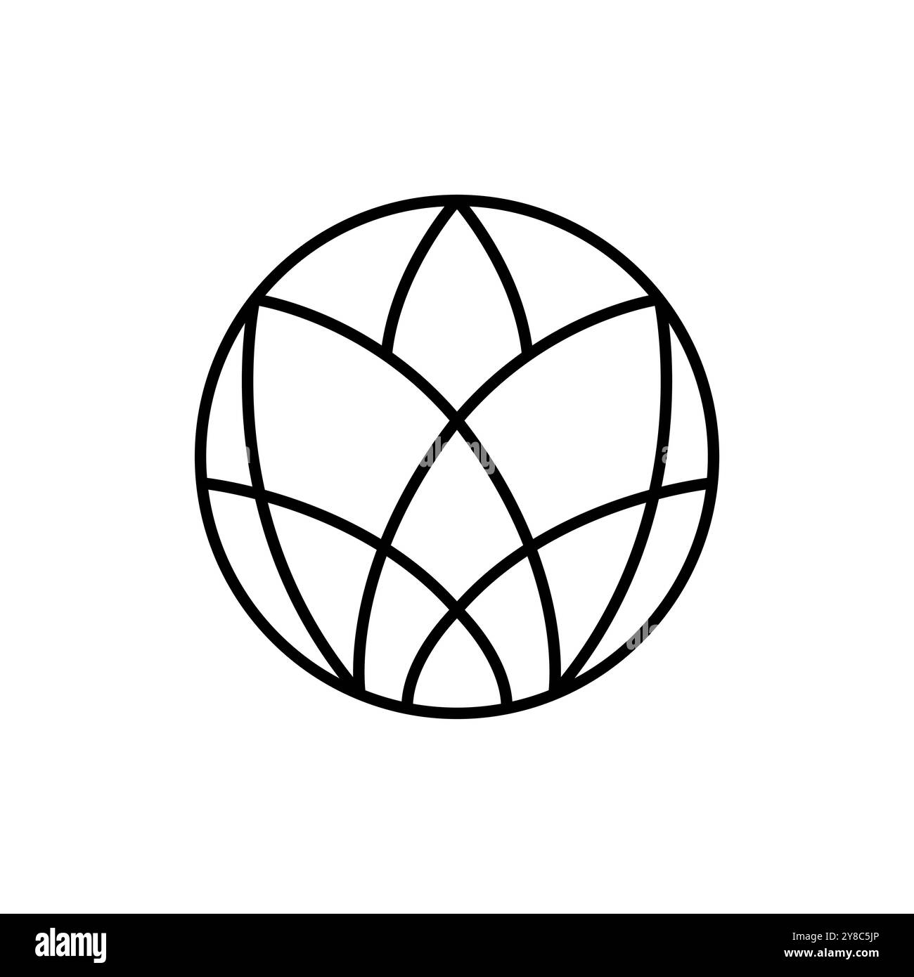 Simple flower lotus round line logo aesthetics. Emblem plant in circle ...