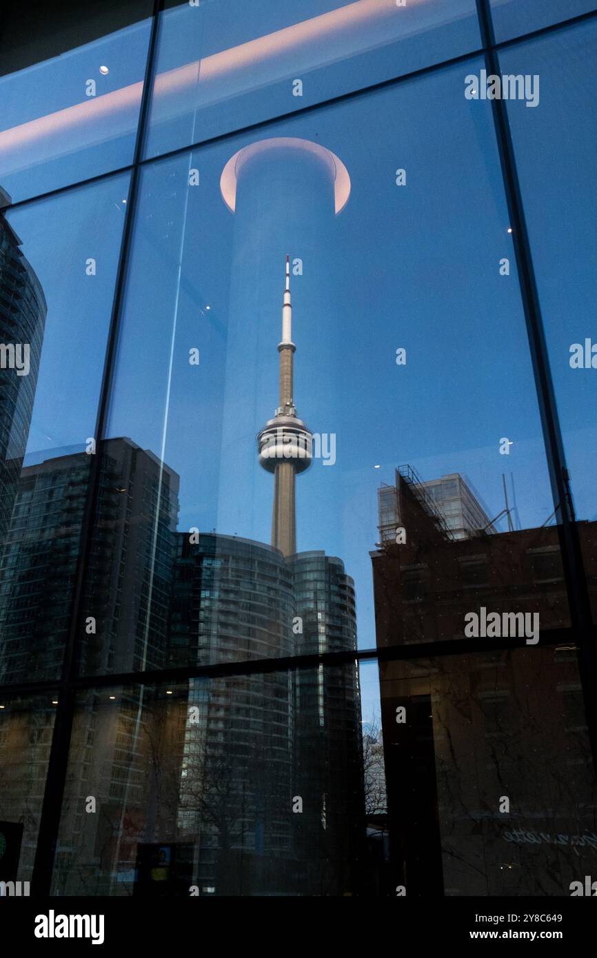 Reflection of an urban landscape with residential and office towers and ...