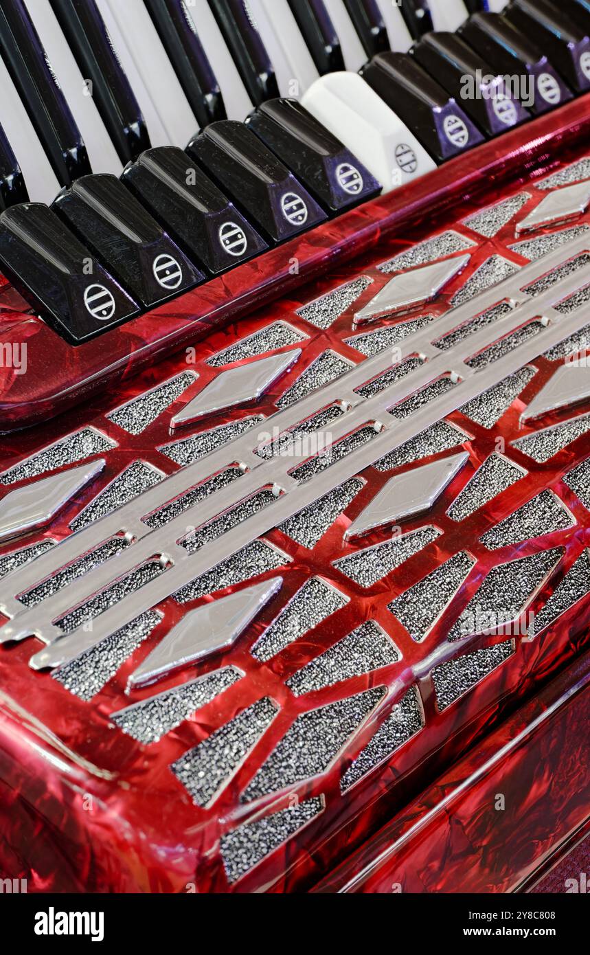 Accordion, bellows-driven musical instrument. Close up shot, abstract ...