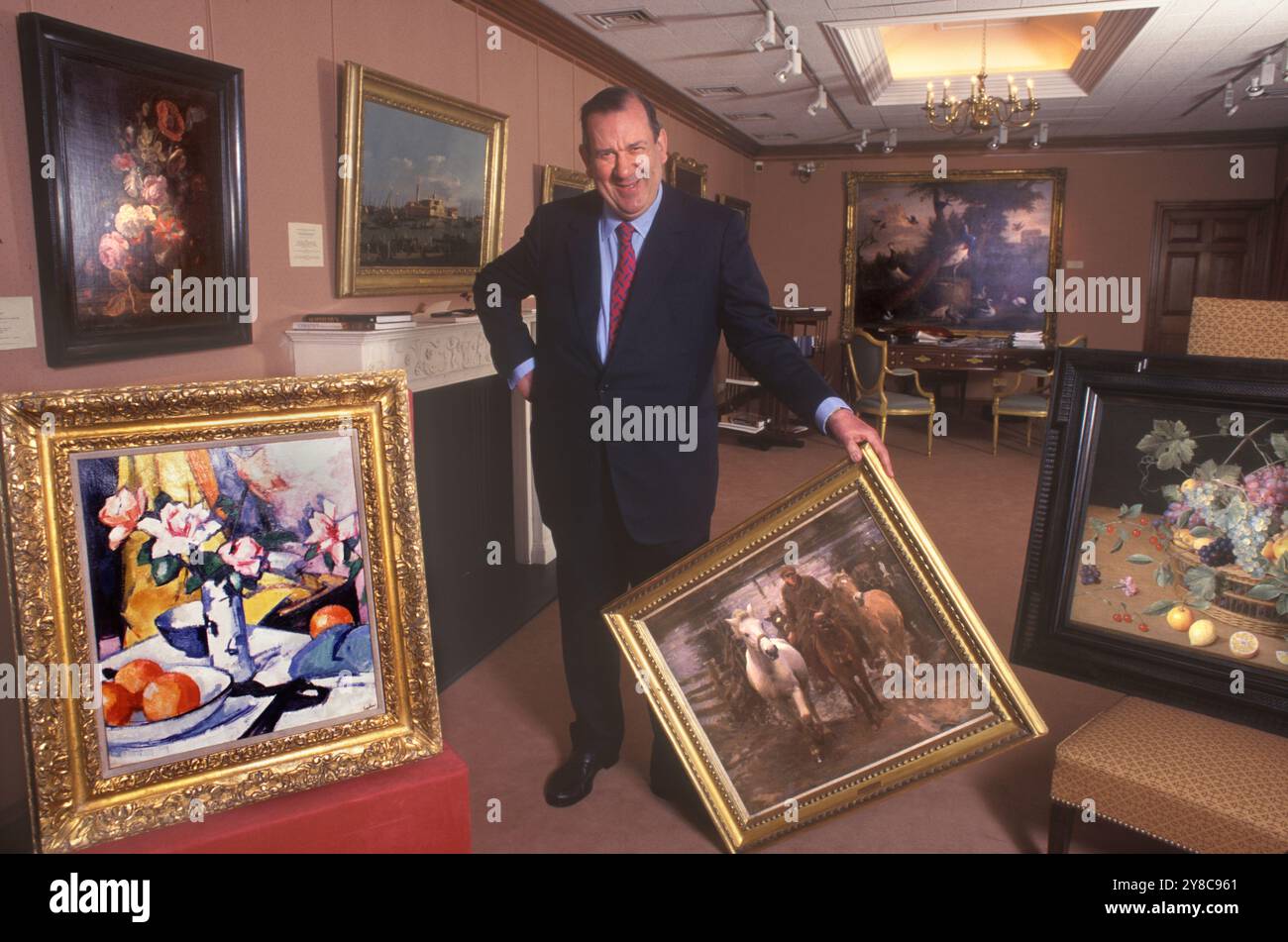 Richard Green, art dealer in his Bond Street gallery with a Pieter ...
