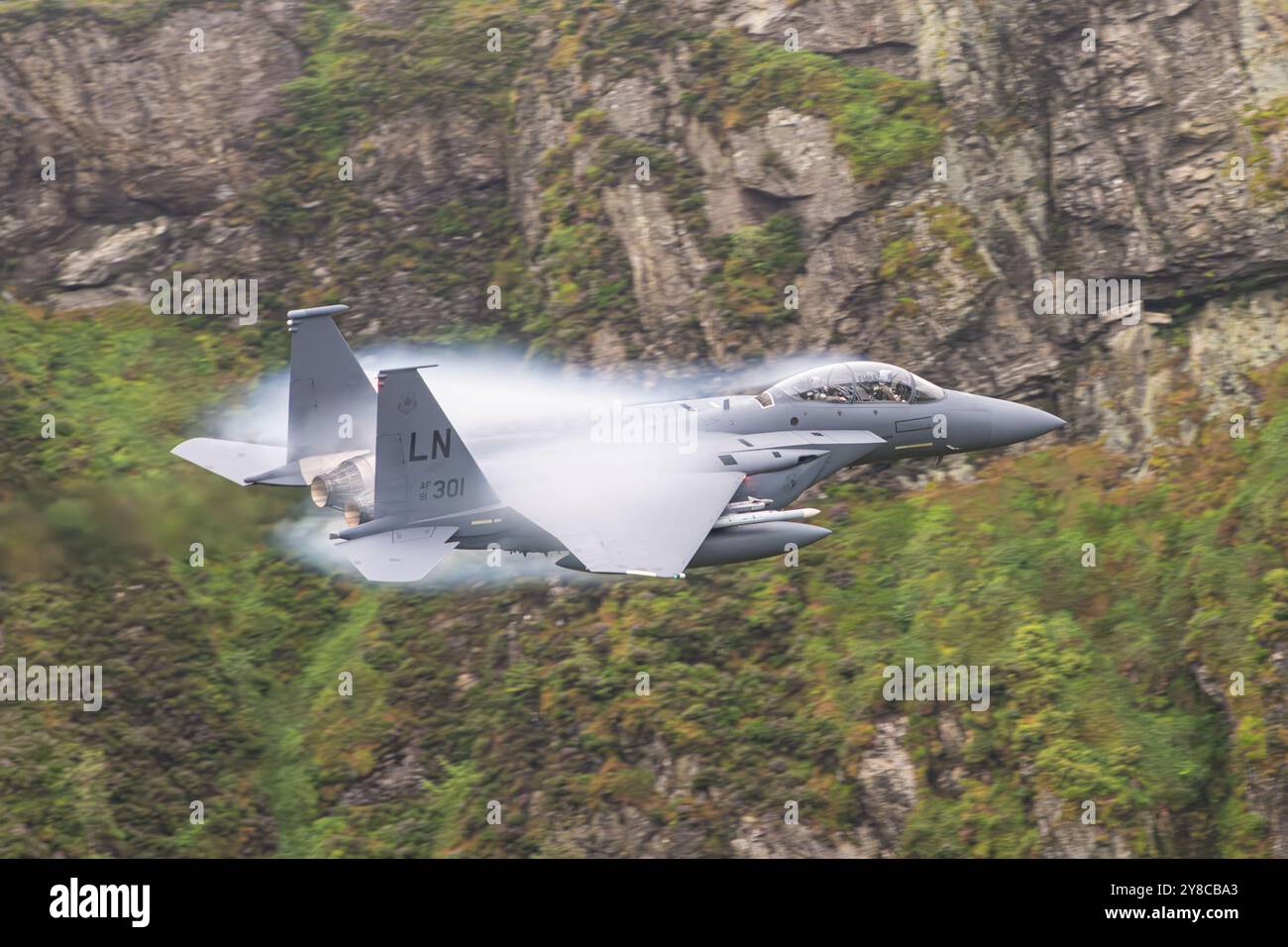 USAF F-15 practicing low level sortie through the Mach Loop, Dolgellau ...