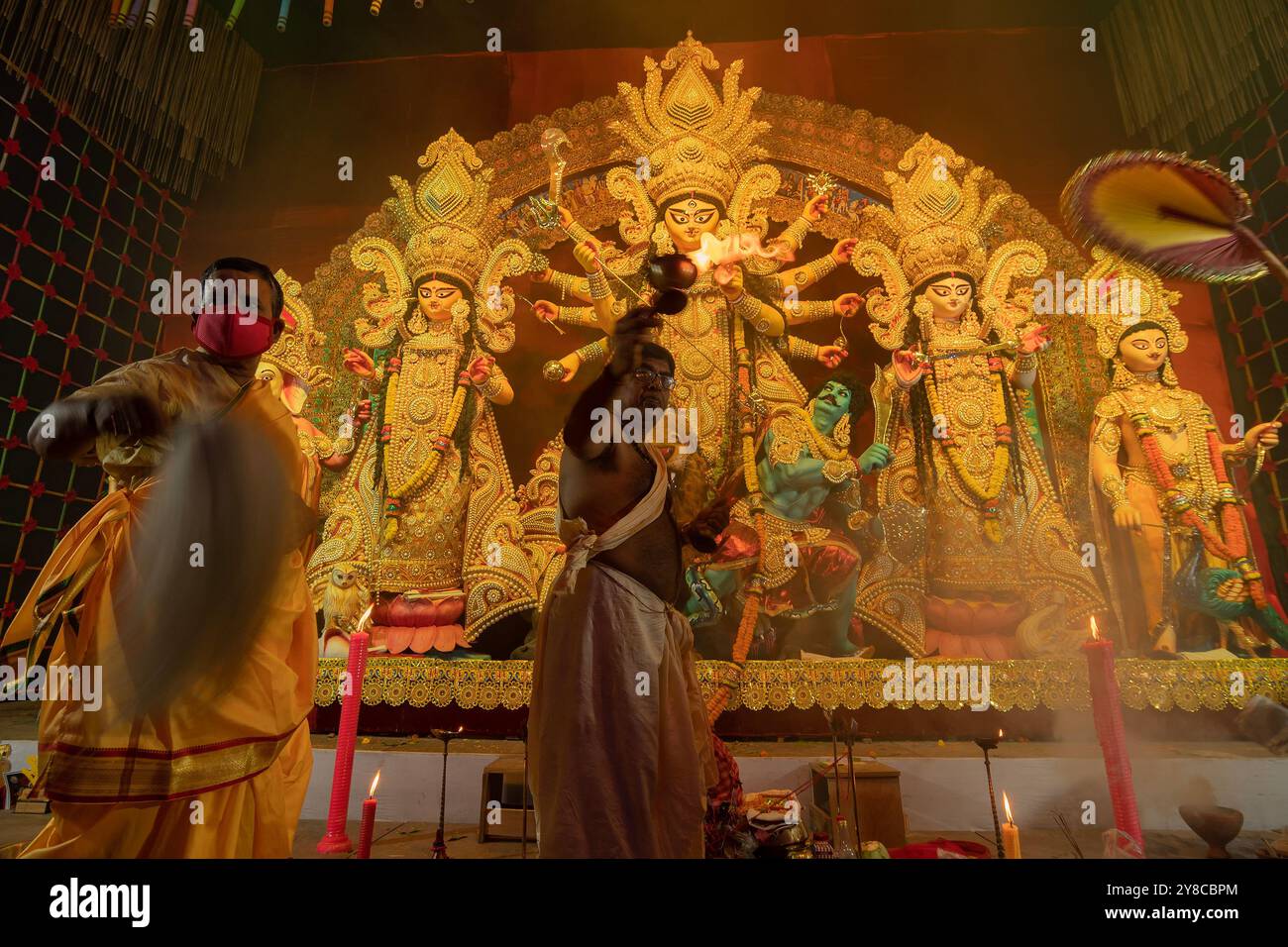 Puja with panchapradip hi-res stock photography and images - Alamy